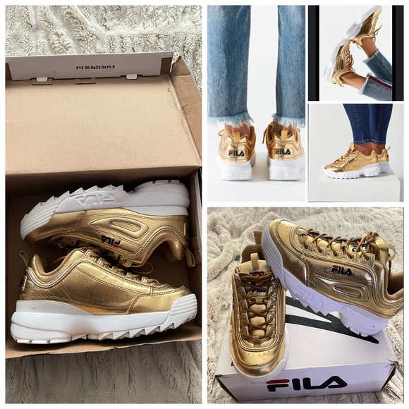 Fila | Shoes | Fila Disruptor Il Metallic Gold Sneaker | Poshmark